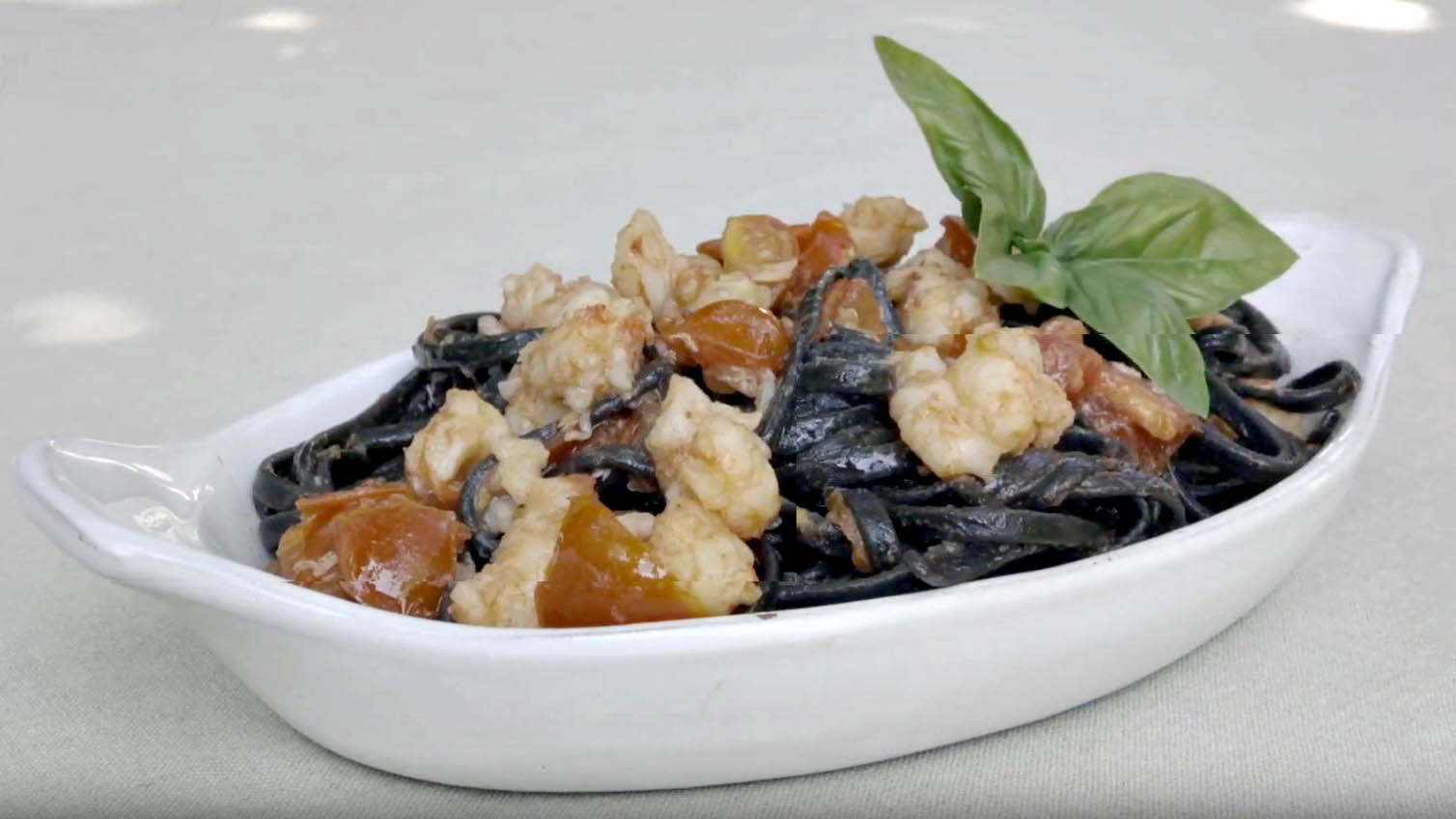 Shrimp & Tomato Cuttlefish Ink Linguine | Morelli Pasta